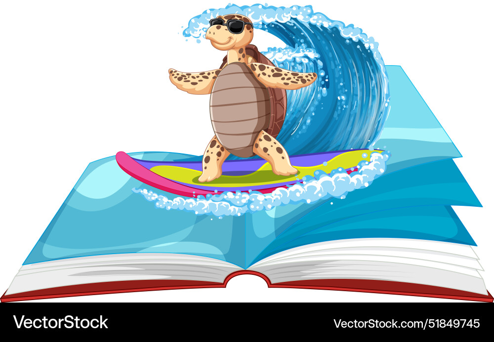 A turtle surfing on a colorful wave Royalty Free Vector