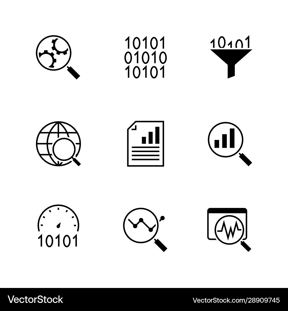 Data analysis black icons on white background Vector Image