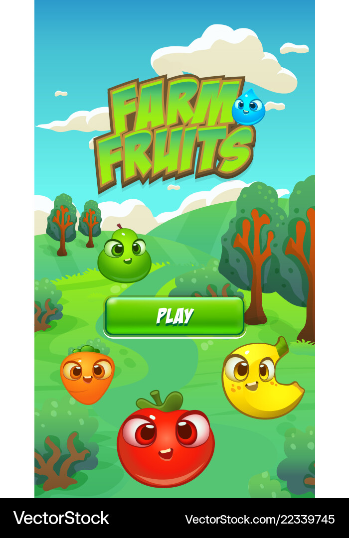 Farm fruits splash screen - mobile game assets Vector Image