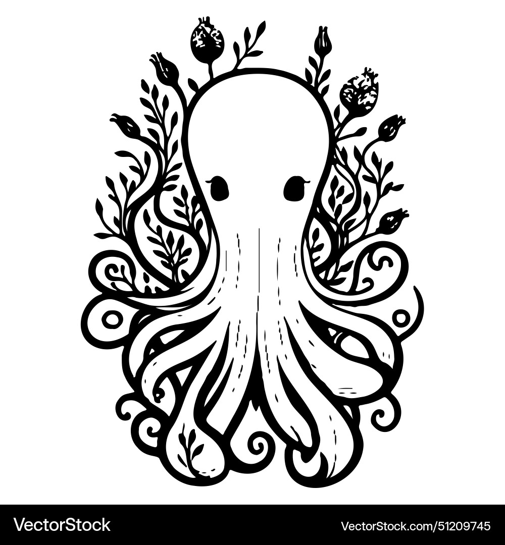 Octopus flower sketch hand draw Royalty Free Vector Image