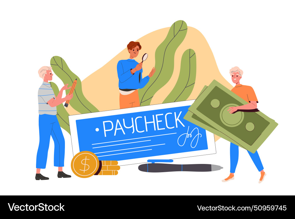 People with paycheck concept Royalty Free Vector Image