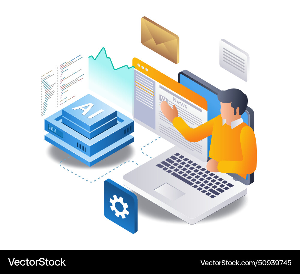Studying school with artificial intelligence Vector Image