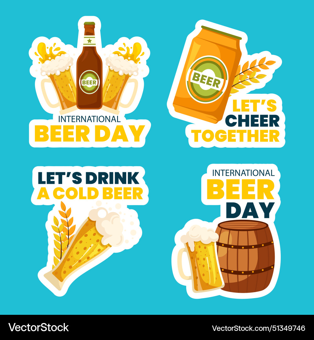 Beer day label flat cartoon hand drawn templates Vector Image