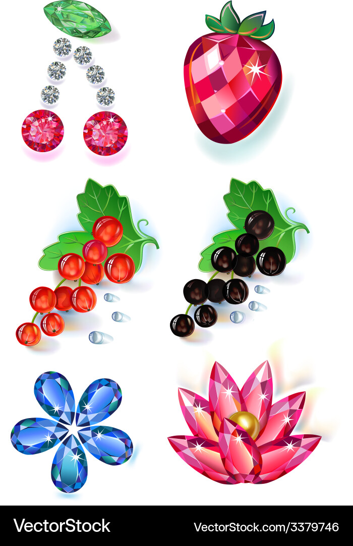 Fruit & Gem Brooches - Summer Collection Vector Image