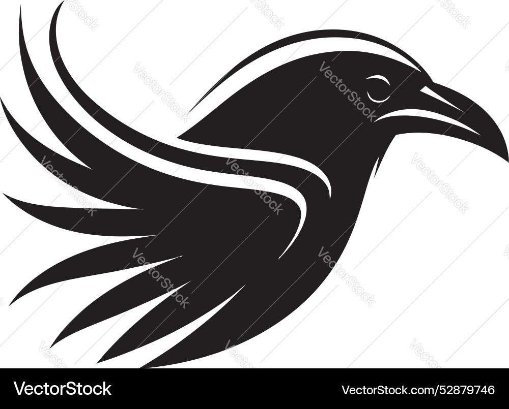 Intricate black crow emblem minimalistic raven Vector Image
