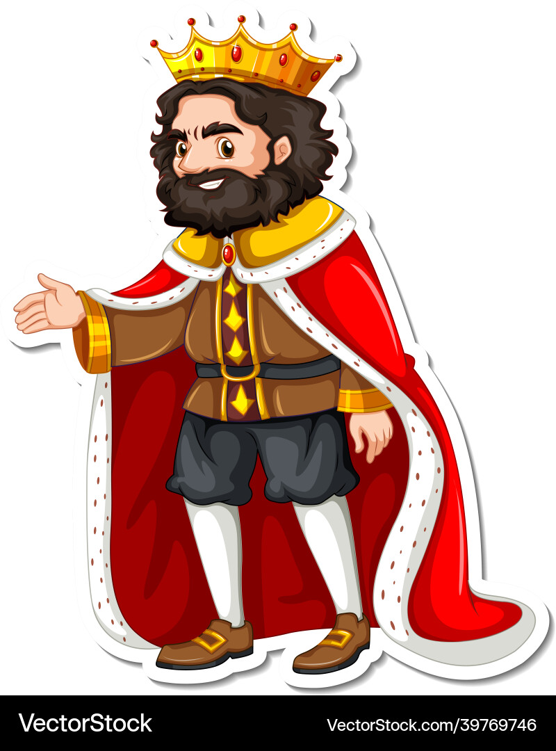 King with red robe cartoon character sticker Vector Image