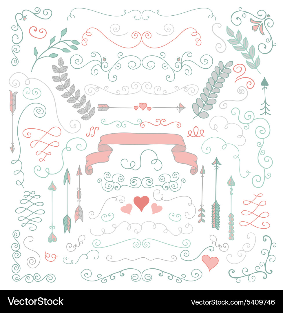 Rustic Floral Doodle Elements Royalty Free Vector Image