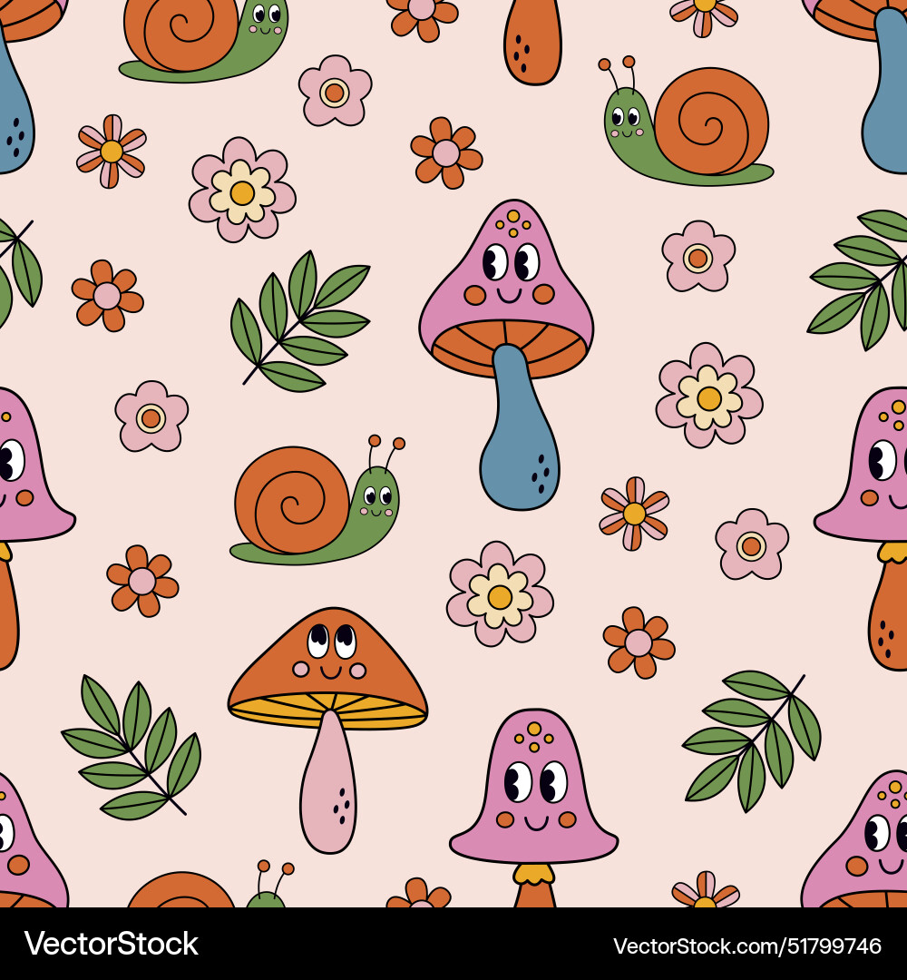 Seamless pattern with cute cartoon mushrooms Vector Image