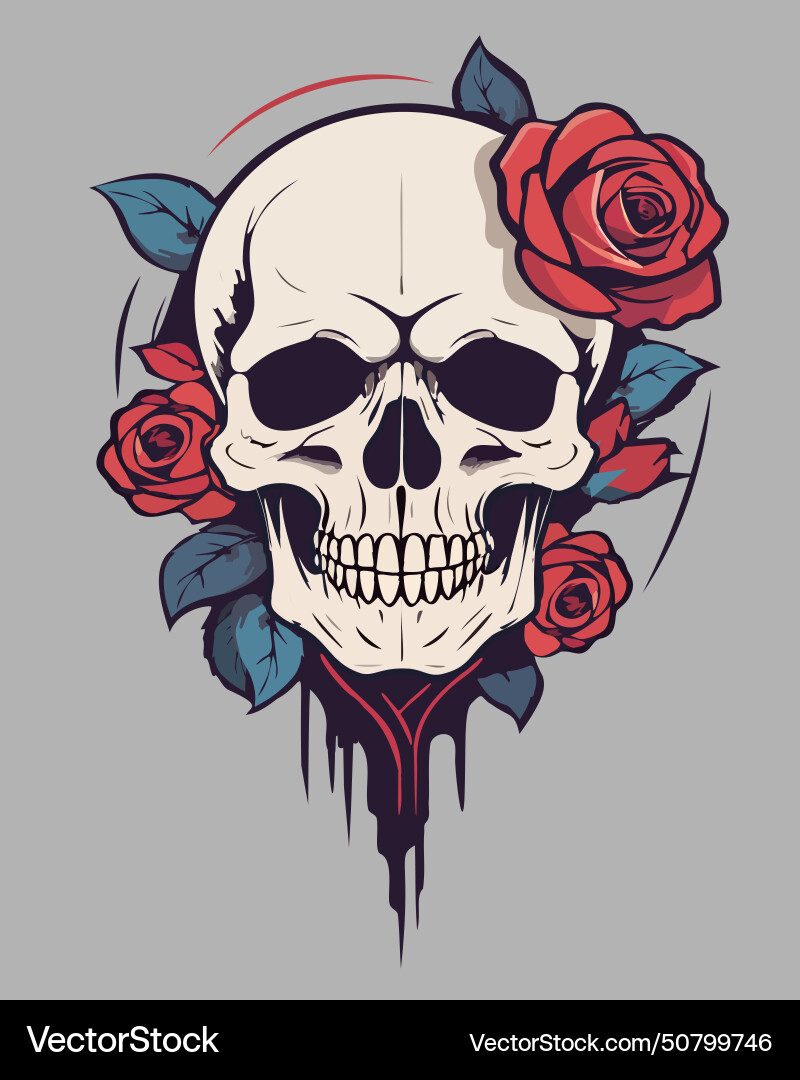 Skull with red roses Royalty Free Vector Image