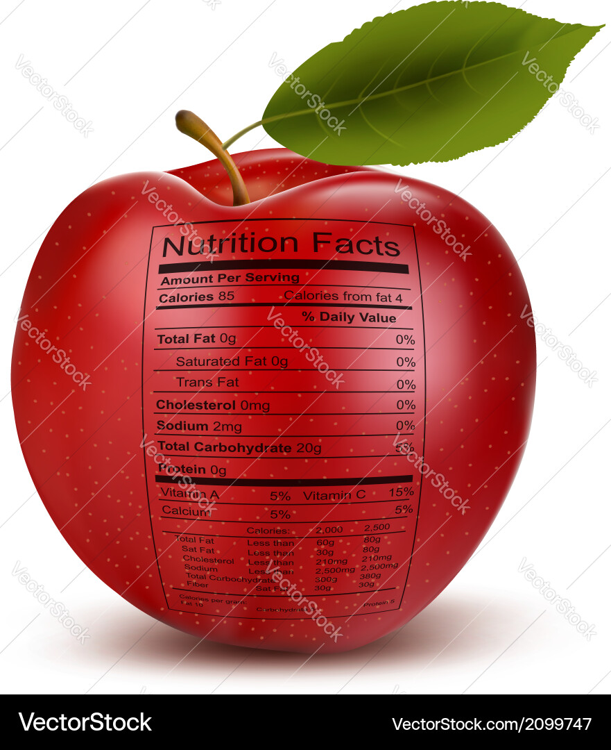 Apple with nutrition facts label concept Vector Image