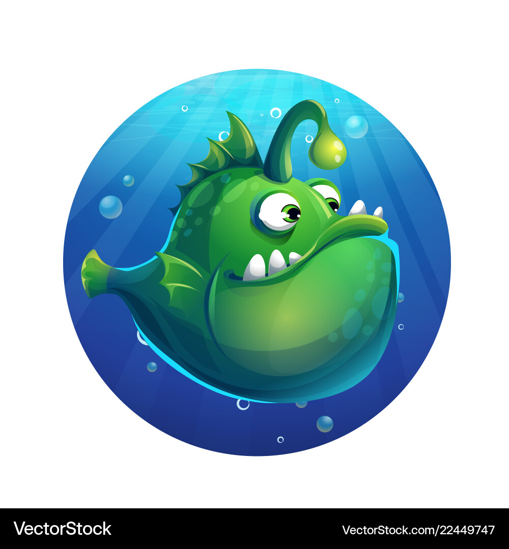 Cartoon funny green fish Royalty Free Vector Image