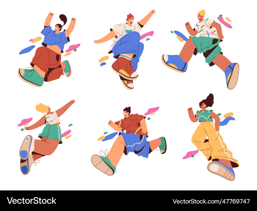 Energetic People Jumping and Running Royalty Free Vector