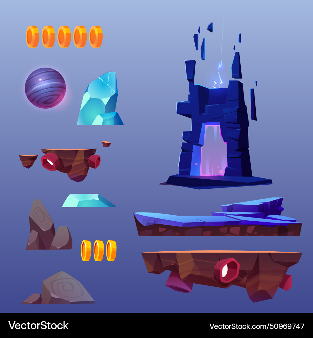 Game landscape design elements set Royalty Free Vector Image