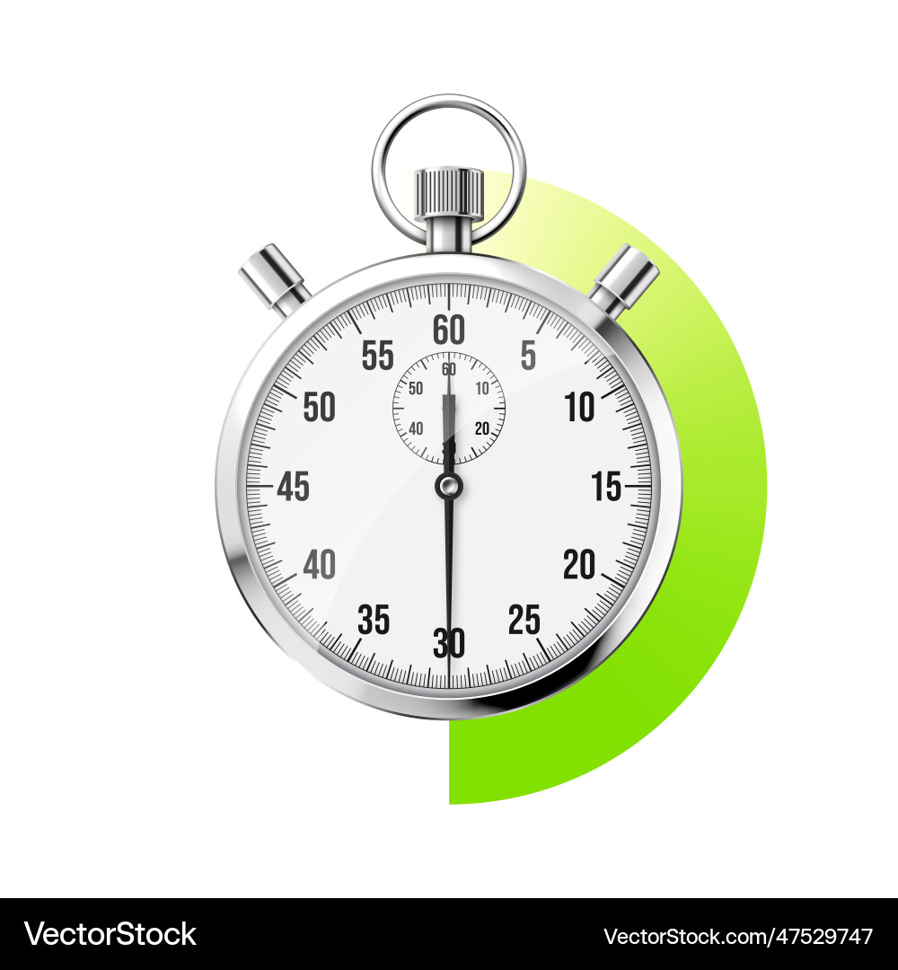 Realistic classic stopwatch shiny metal Royalty Free Vector