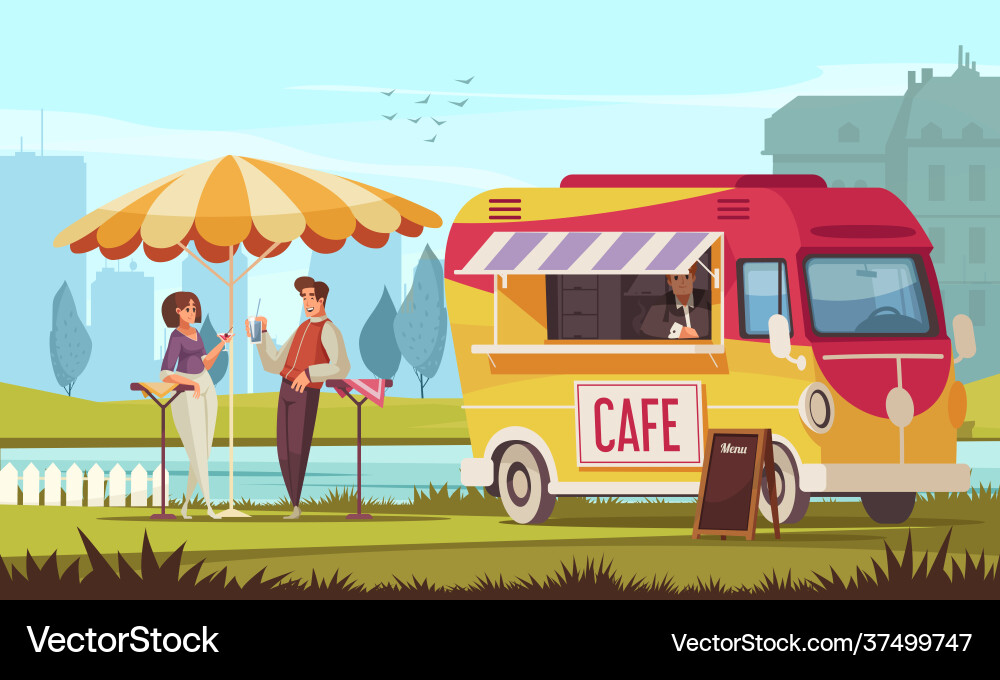 Street cafe bus composition Royalty Free Vector Image
