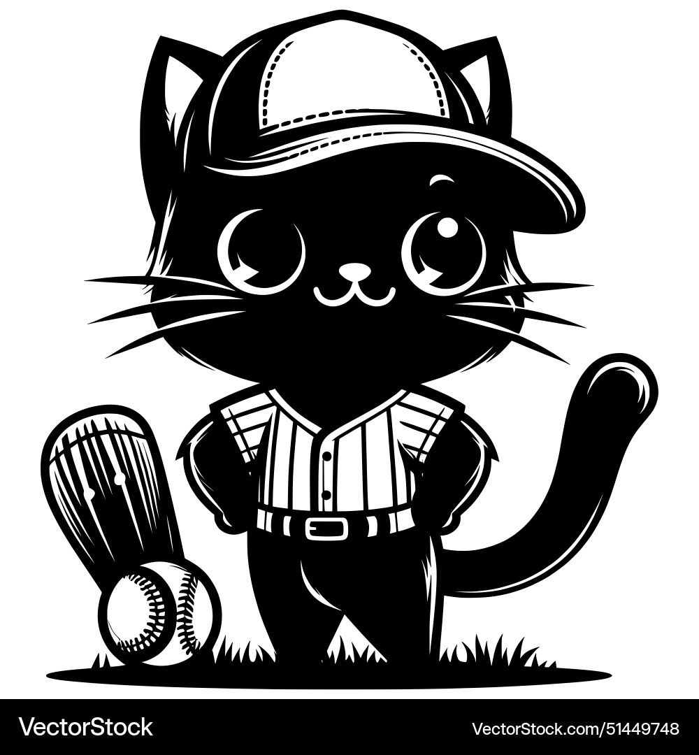 Baseball player silhouette black cat Royalty Free Vector