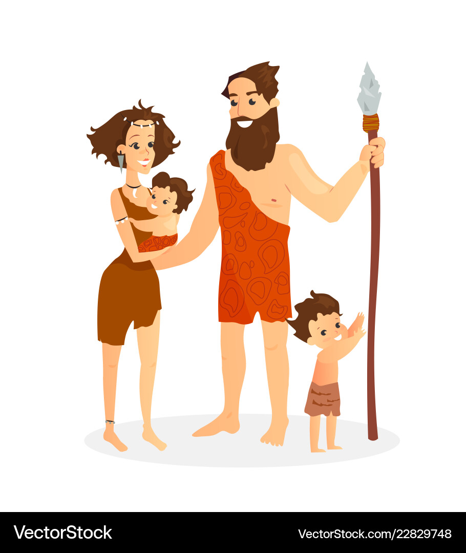 Cavemen family stone age Royalty Free Vector Image