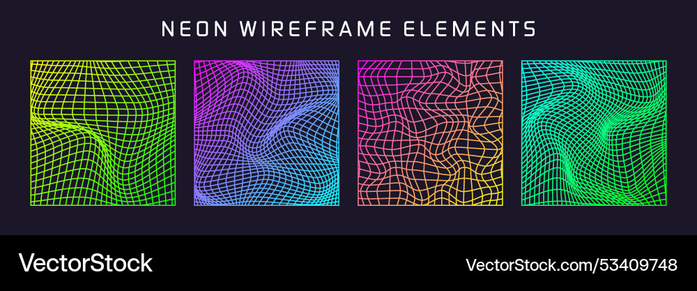 Colorful wireframe shapes lined perspective mesh Vector Image
