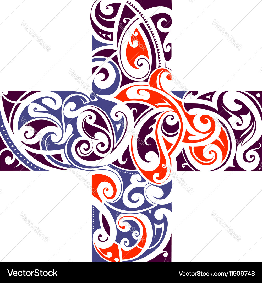Maori style cross shape Royalty Free Vector Image