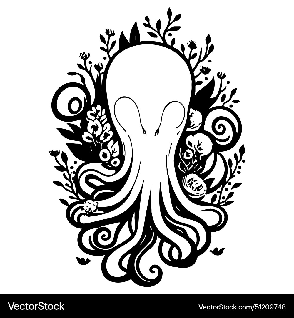 Octopus flower sketch hand draw Royalty Free Vector Image
