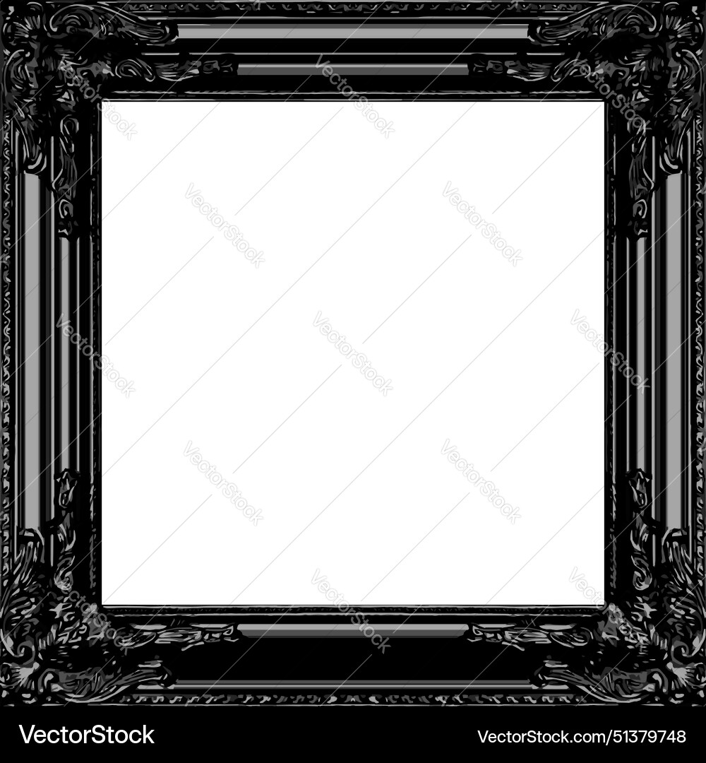 Ornate shiny black square picture frame Royalty Free Vector