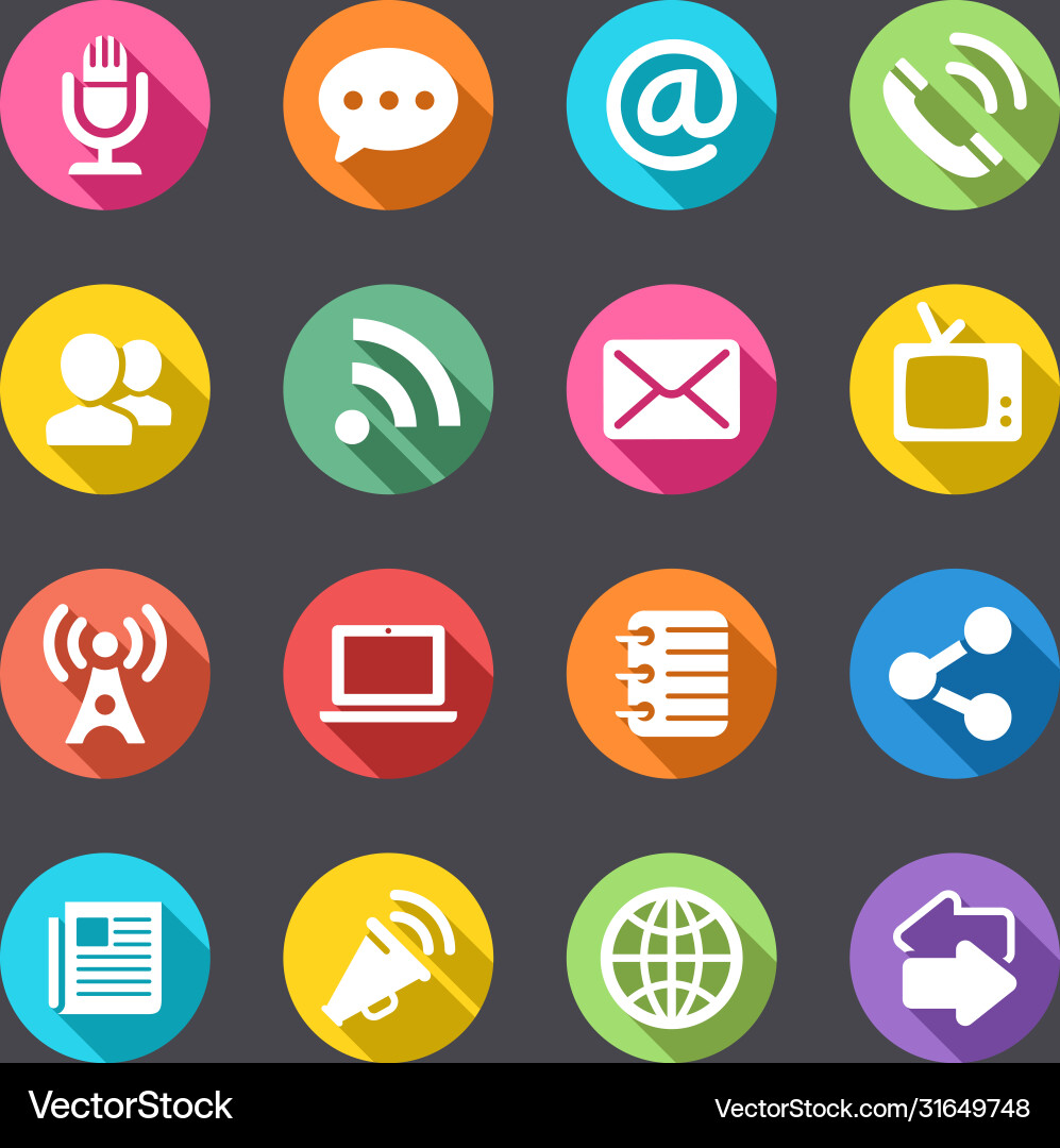 Round flat solid shadow communication icons Vector Image