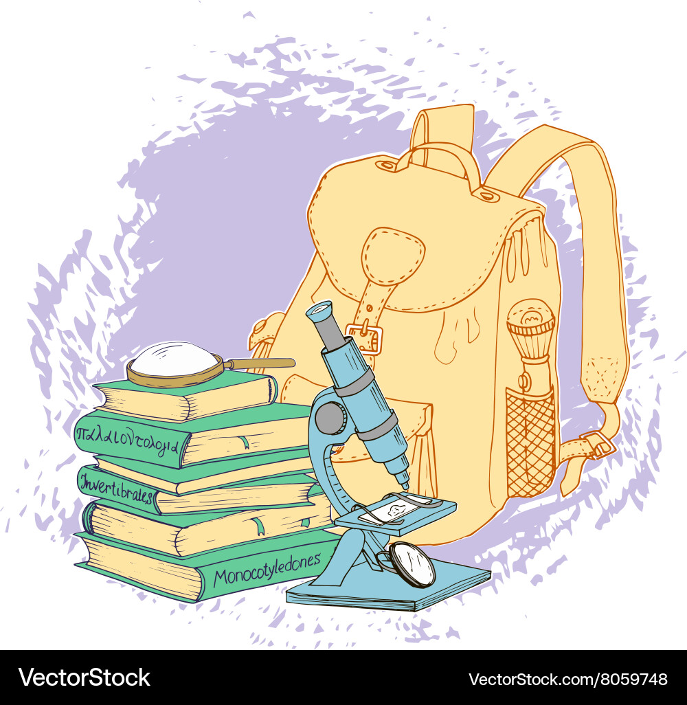 Scientist traveler and explorer objects Royalty Free Vector