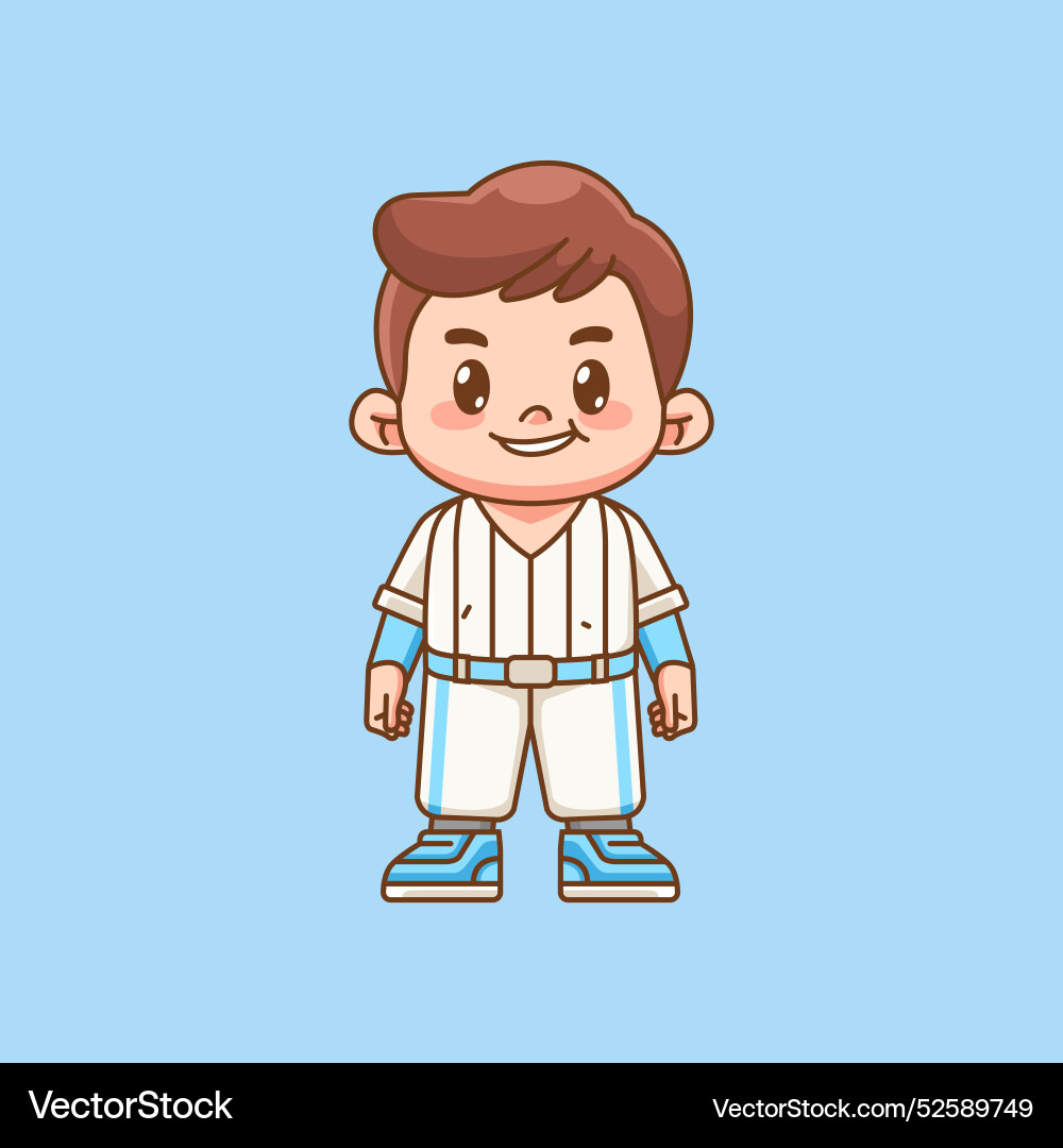 Cute baseball player stand kawaii chibi character Vector Image