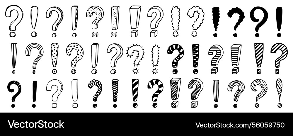 Doodle exclamation mark and question marks set Vector Image