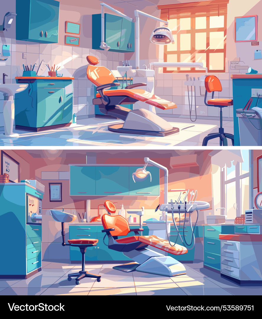 Dental practice cabinet cartoon scenes Royalty Free Vector