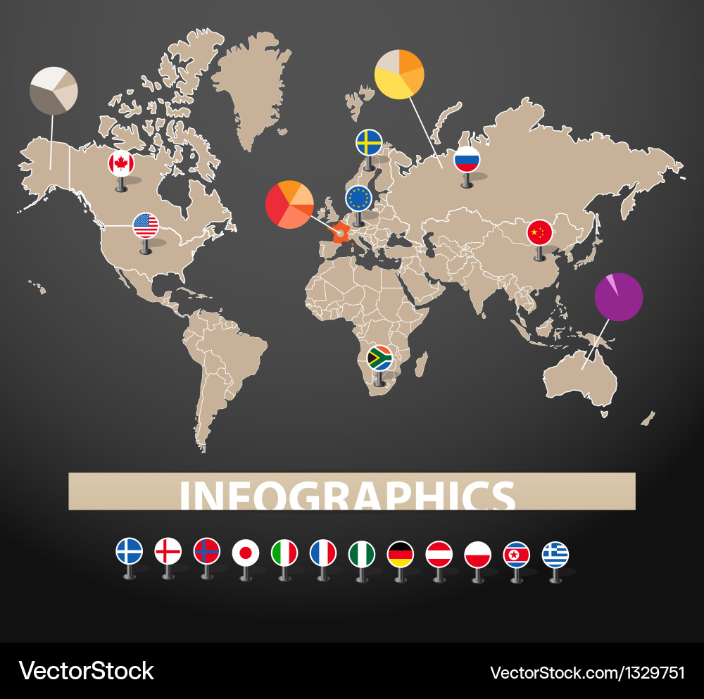 Earth map with flags of different countries Vector Image