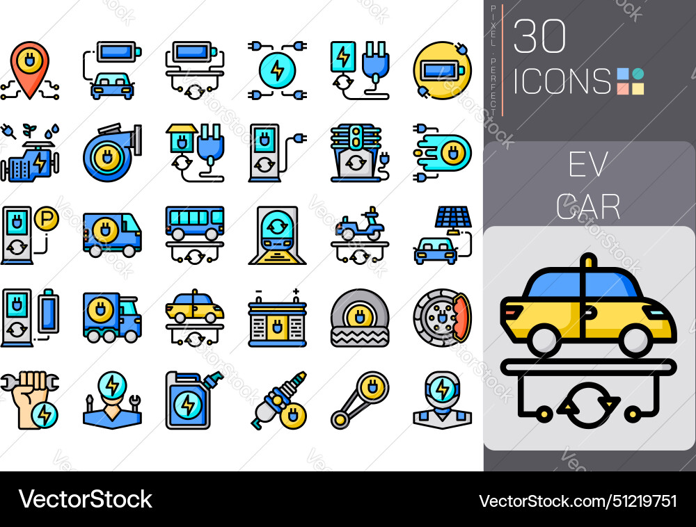 Ev car color line set 2 Royalty Free Vector Image