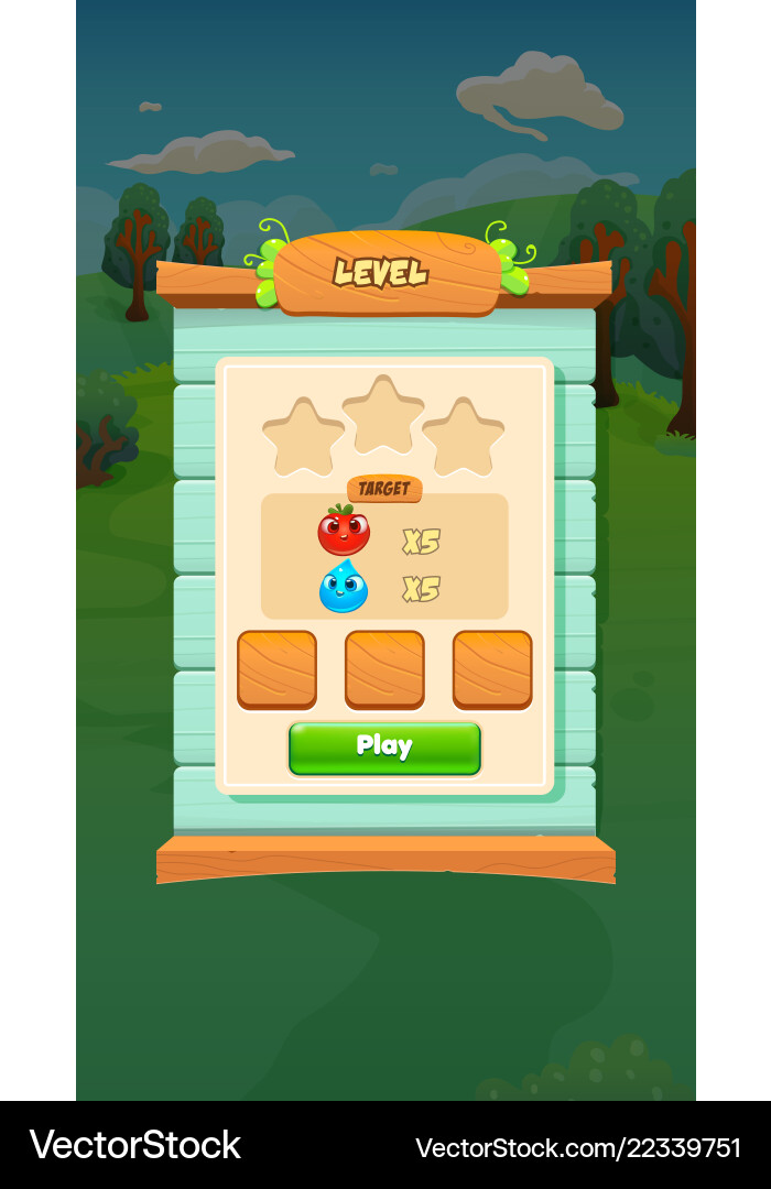 Farm fruits level select screen - mobile game Vector Image