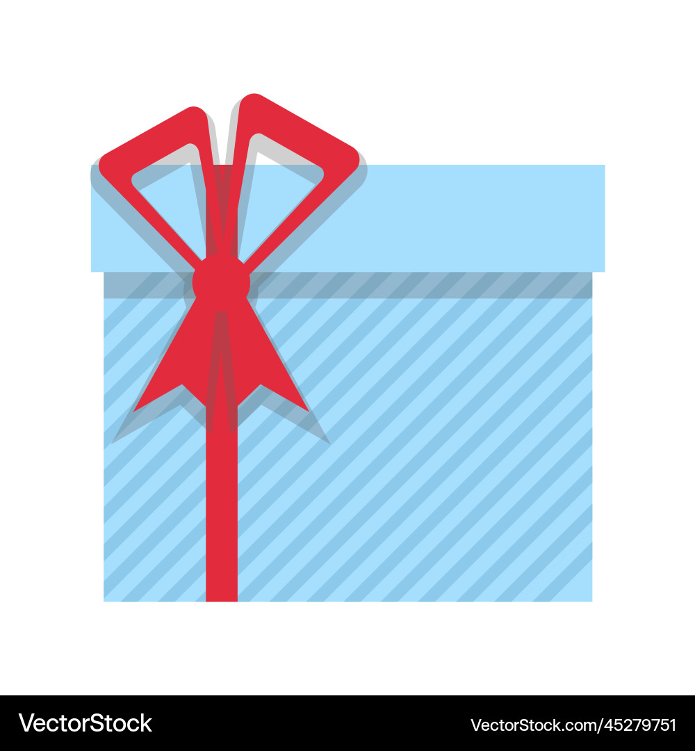 Gift in box with blue wrapping paper lines Vector Image