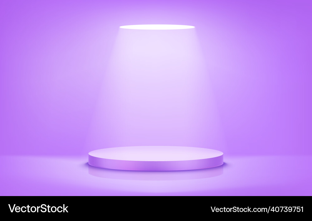 Illuminated violet round stage with bright light Vector Image