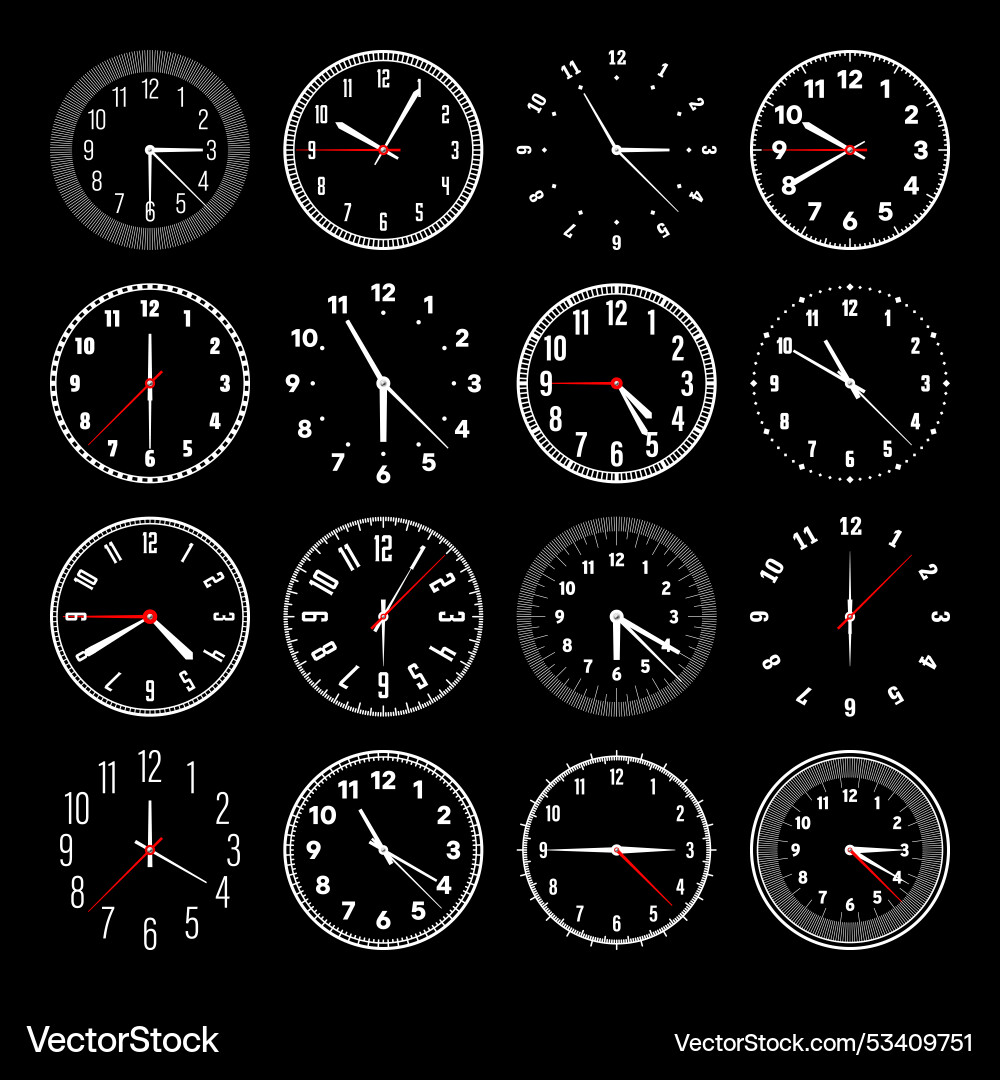 Mechanical clock faces with hands bezel watch Vector Image