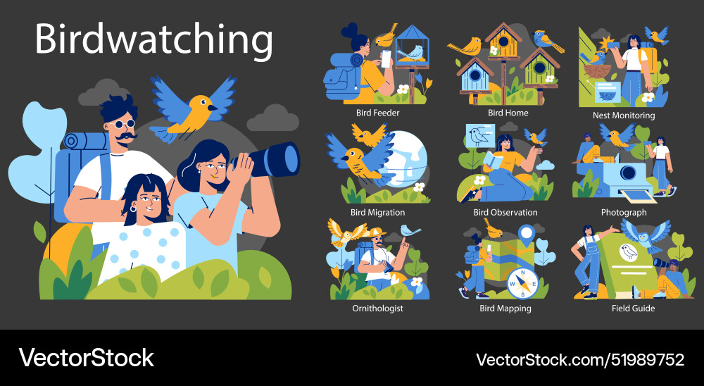 Birdwatching flat Royalty Free Vector Image - VectorStock