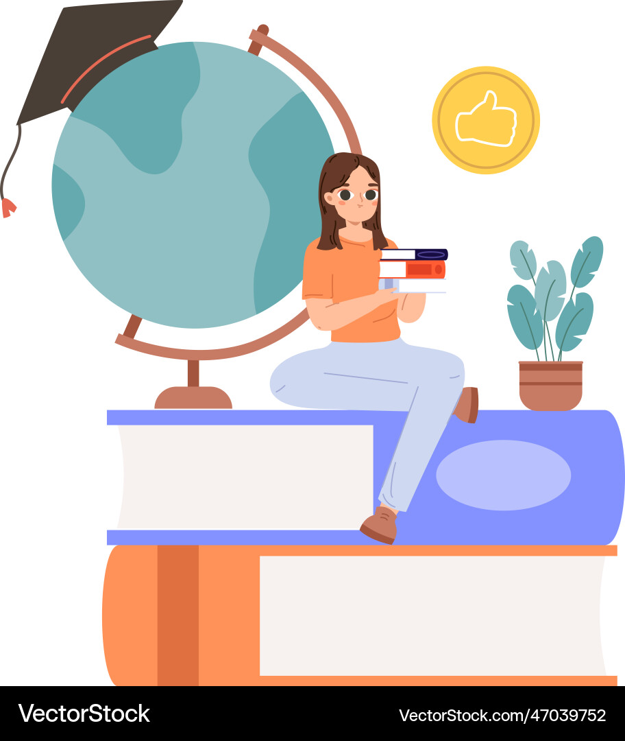 Education concept student sitting on books pile Vector Image