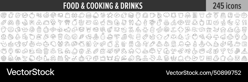 Food cooking and drinks linear icon collection Vector Image