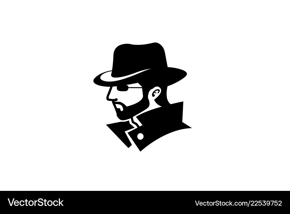 Hacker human head face beard detective logo Vector Image