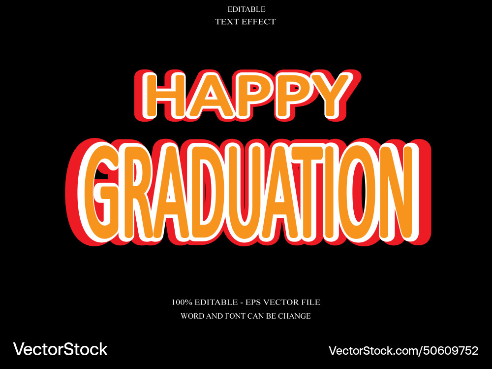 Happy graduation editable text effect emboss Vector Image