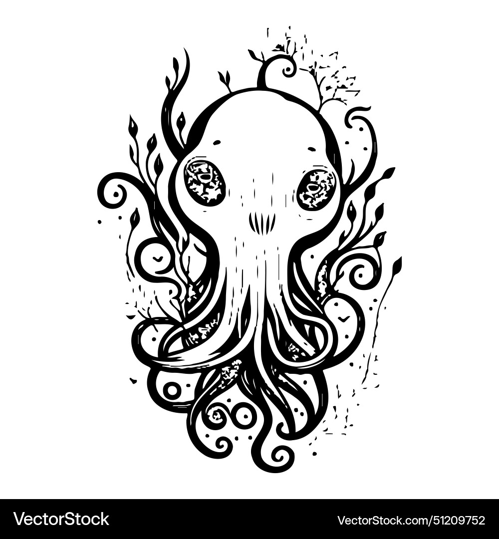 Octopus flower sketch hand draw Royalty Free Vector Image