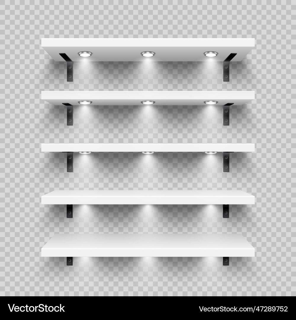 Realistic white store shelves with wall mount Vector Image