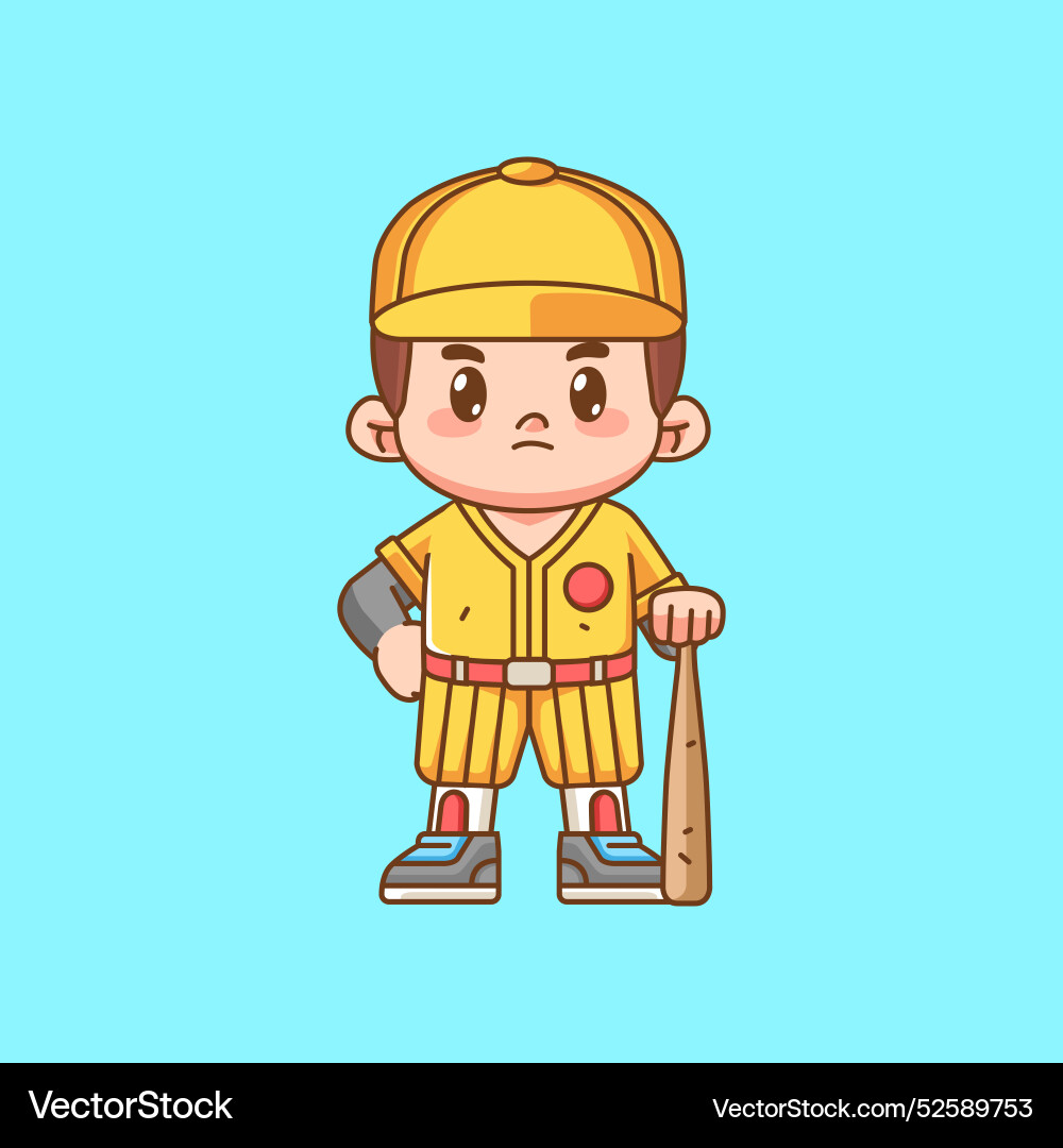 Cute baseball player with bat kawaii chibi Vector Image