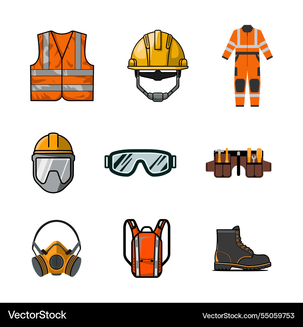 Essential construction safety equipment icons Vector Image