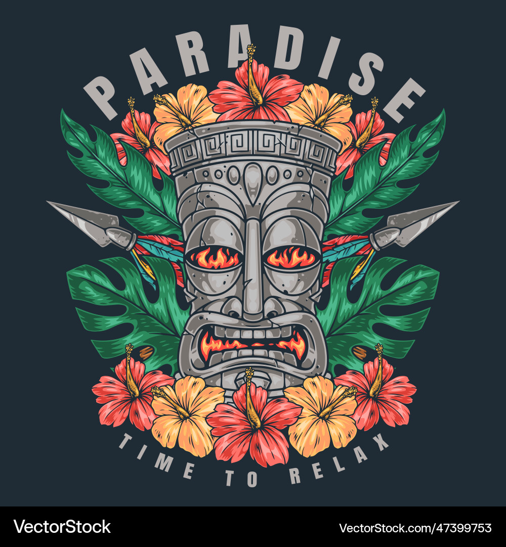 Tiki Mask with Fire Eyes Royalty Free Vector Image