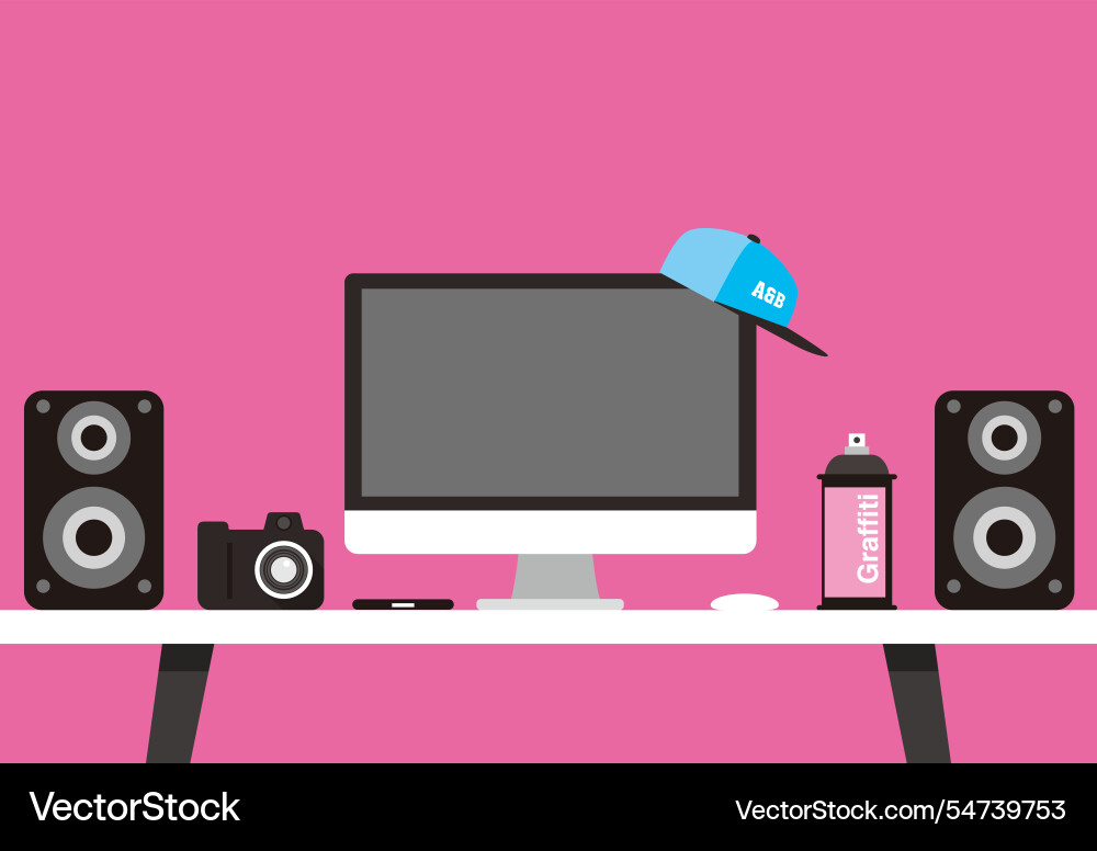 Working place desk with computer and other things Vector Image