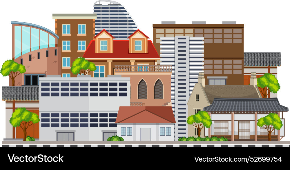 Various buildings in a cityscape Royalty Free Vector Image