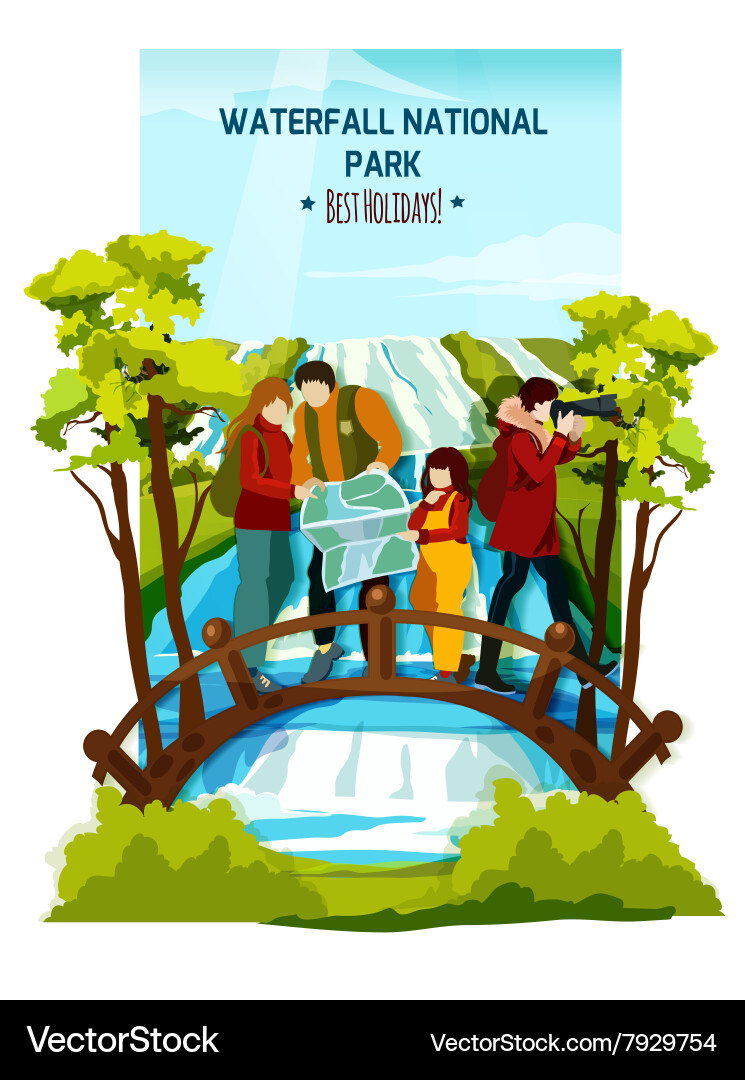 Waterfall landscape poster Royalty Free Vector Image