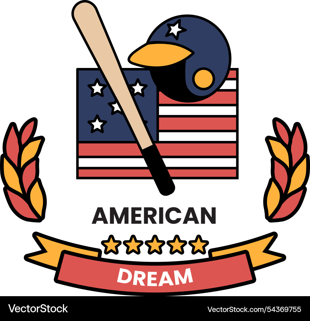 A baseball logo with bat and helmet on top Vector Image